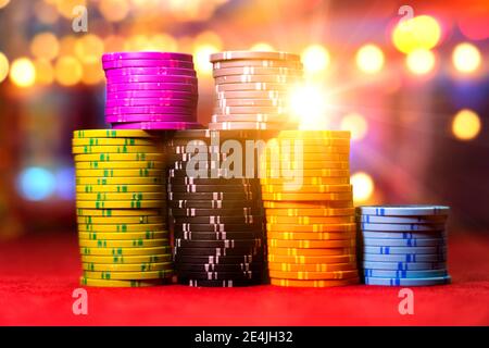 High value casino chips on a gaming table Stock Photo - Alamy
