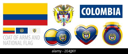 Colombia coat of arms and flag, official symbols of the nation Stock ...