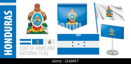 Honduras official national flag and coat of arms, central america ...