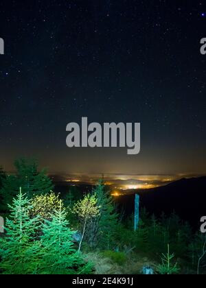 Night sky over the Bavarian Forest in a mountainous landscape Stock ...