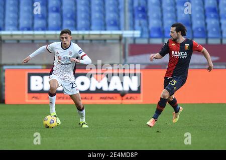Gabriele Zappa of Cagliari Calcio and Mattia Zaccagni of Lazio seen in ...