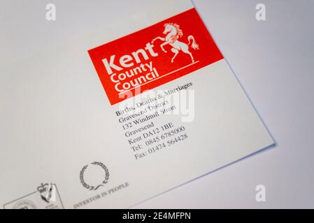 Kent County Council letter heading. Births, deaths and marriages. White ...