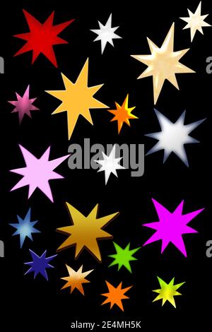 Orange rays stars on black retro textured pattern 70s. Abstract unique ...