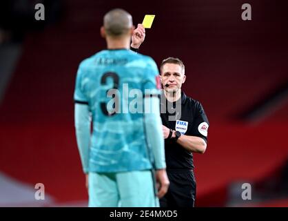 Referee Craig Pawson shows Liverpool's Amara Nallo a red card during ...
