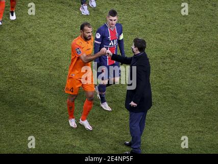 Marco Verratti of PSG and coach of PSG Mauricio Pochettino during the ...
