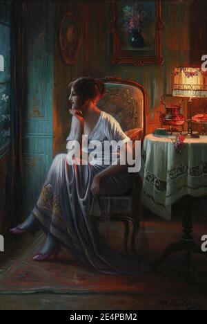 Carlier Max - Junge Frau IM Lampenschein - Belgian School - 19th ...