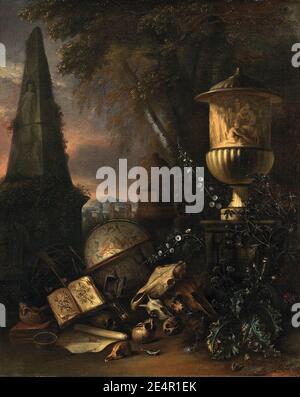 Vanitas. Still Life in a Landscape by Matthias Withoos Stock Photo - Alamy