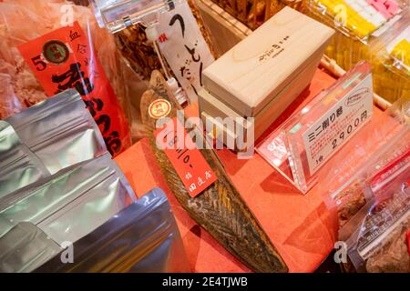 Kyoto, DEC 21, 2016 - Close up of dried fish in the traditional Nishiki ...