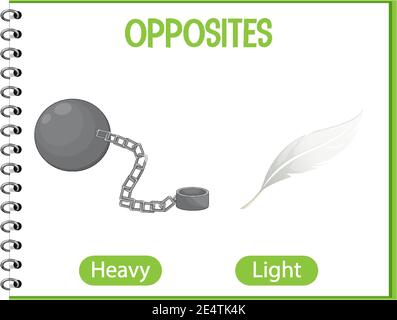 Opposite English words with heavy and light illustration Stock Vector ...