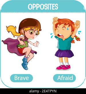Opposite words for afraid and brave illustration Stock Vector Image ...