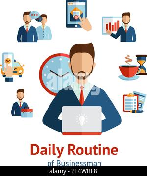 Circle composition of time management pictogram icons flat people ...