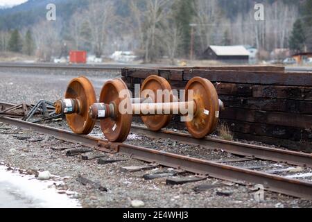 Replacement railroad truck wheels and axle on the tracks, at the BNSF ...