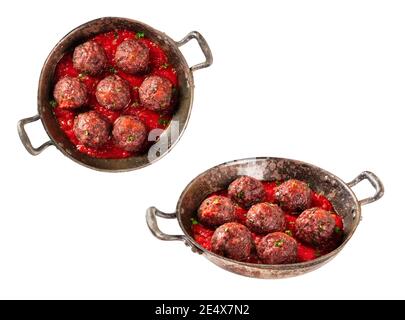 Set with tasty cooked meatballs on white background. Banner design ...