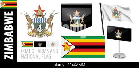 Zimbabwe official national flag and coat of arms, african country ...