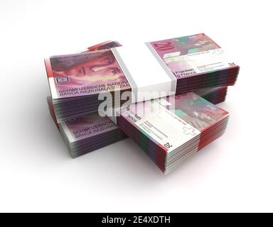 Stack of Swiss Franc (isolated on white background Stock Photo - Alamy