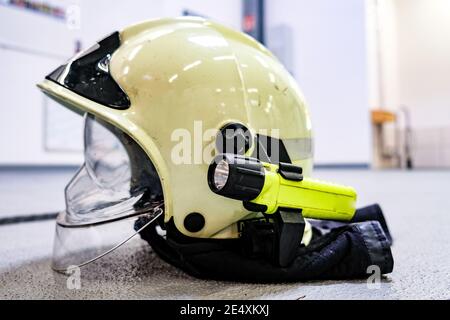 A closeup sho0t of a firefighters helmet Stock Photo - Alamy