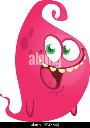 Funny cartoon pink fat monster. Vector illustration of cute monster ...