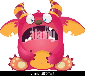 Angry cartoon blue monster screaming. Yelling angry monster expression ...