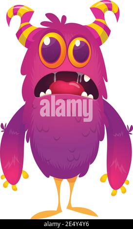 Scary fat cartoon monster gremlin with a big mouth waving hand ...