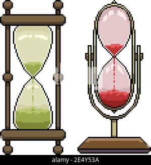 8 bit hourglass icon. Pixel art object. Old school vintage game graphic ...