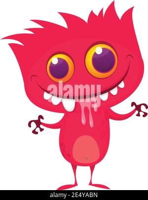 Funny cartoon pink fat monster. Vector illustration of cute monster ...
