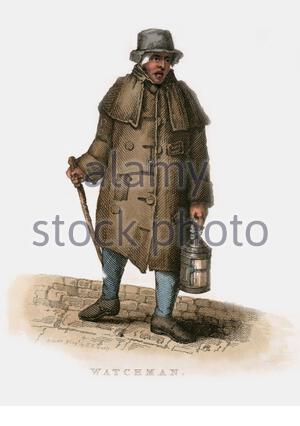 Watchman, England, vintage illustration from 1820 Stock Photo - Alamy