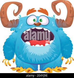 Angry cartoon blue monster screaming. Yelling angry monster expression ...