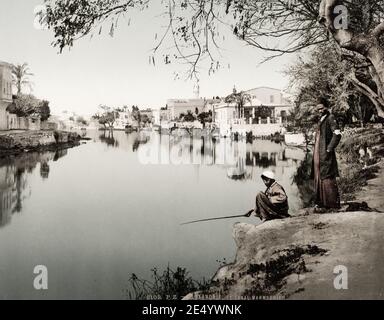 Vintage 19th century photograph: Mahmoudia Canal, Alexandria, Egypt ...