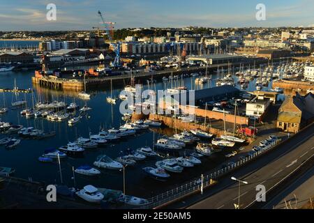 Aerial View of St. Helier, capital town of Jersey, Channel Islands, UK ...