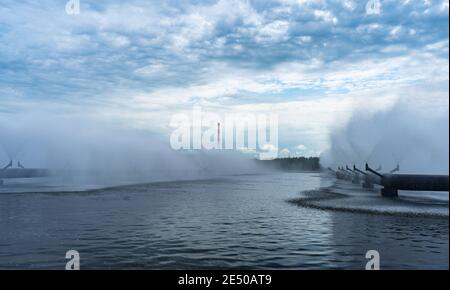 Spray ponds pools for cooling water in nuclear and electro power plant ...