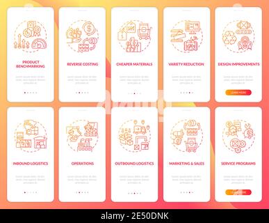 Value chain components onboarding mobile app page screen with concepts set Stock Vector Image ...