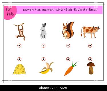 A game for children. Match the animals with their favorite foods Stock ...