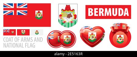 Bermuda island official and national flag with coat of arms, vector ...