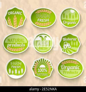 Farming harvesting and agriculture stickers set of natural organic ...
