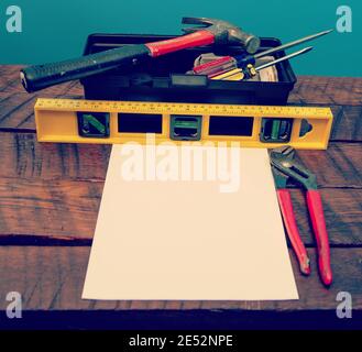 DIY tools laid out on table Stock Photo - Alamy