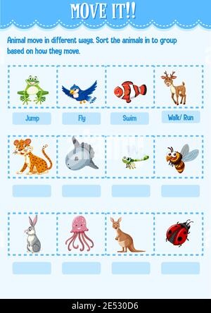 Sort the animal into the group based on how they move worksheet for ...