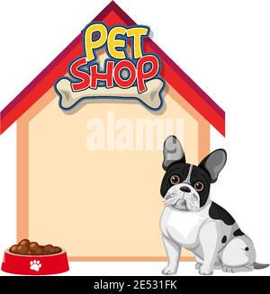 Blank dog house banners with cute dogs isolated on white background ...