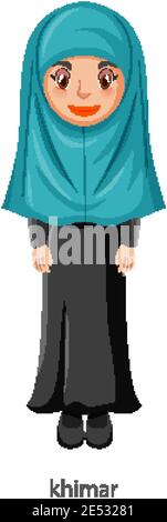 A woman wearing Khimar Islamic traditional veil cartoon character ...