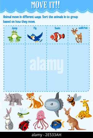 Sort the animal into the group based on how they move worksheet for ...