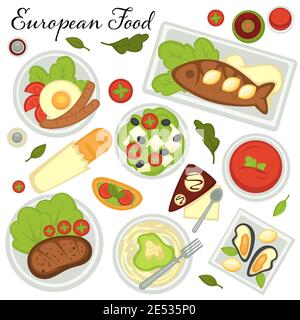 Collection of traditional dishes of European countries. Recipes from ...