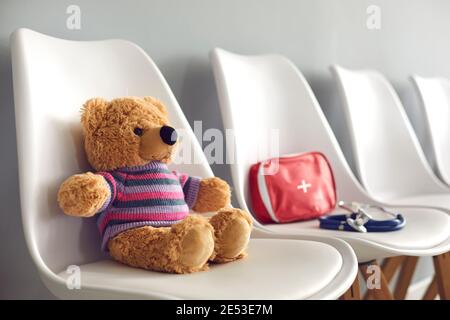 Kids first aid kit with Teddy, Bags, Stethoscope and medicines Stock ...