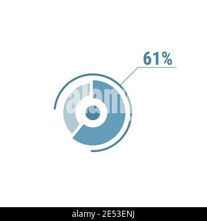 61 percent diagram, sixty-one percentage vector infographic. Rounded ...