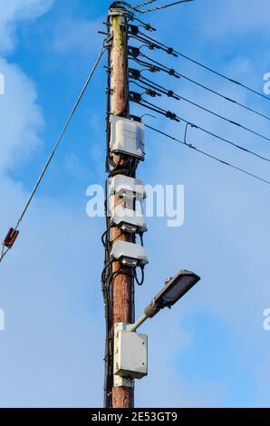 Outdoor electrical distribution boxes with high voltage warning signs ...