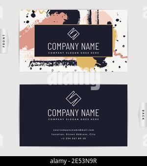 Business card template hand drawn icons set. Color brush stroke ...