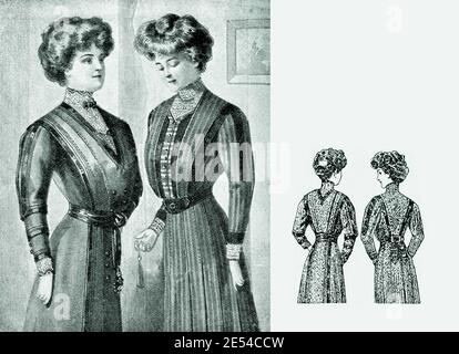 Ladies Fashion 1908, long and elegant lines with corset to achieve a ...