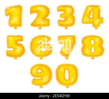 Gold cartoon balloon numbers for birthday party cards. Event ...