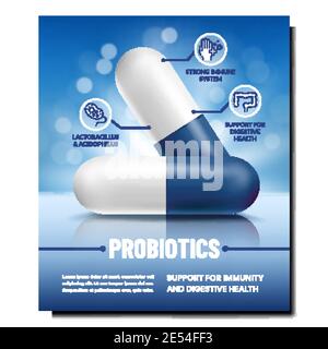 Probiotics Pills Creative Promotion Banner Vector Illustration Stock ...