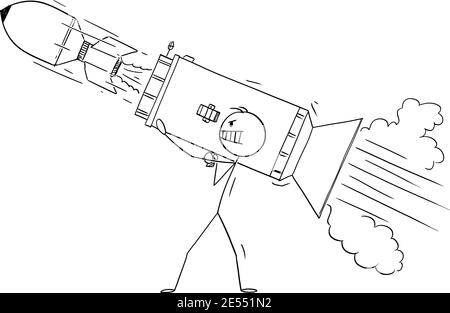 Man or businessman firing rocket launcher, concept of change or ...