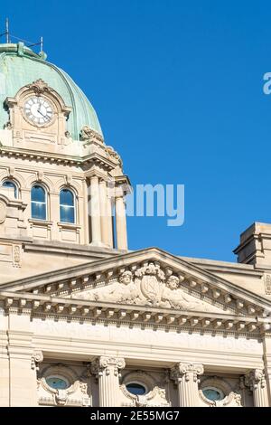 Architectural detail of the Kankakee county courthouse dome and clock ...