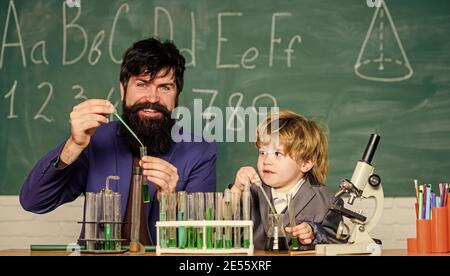 School lesson. Chemical experiment. Difficult focus and complete school tasks. Perseverance pays ...